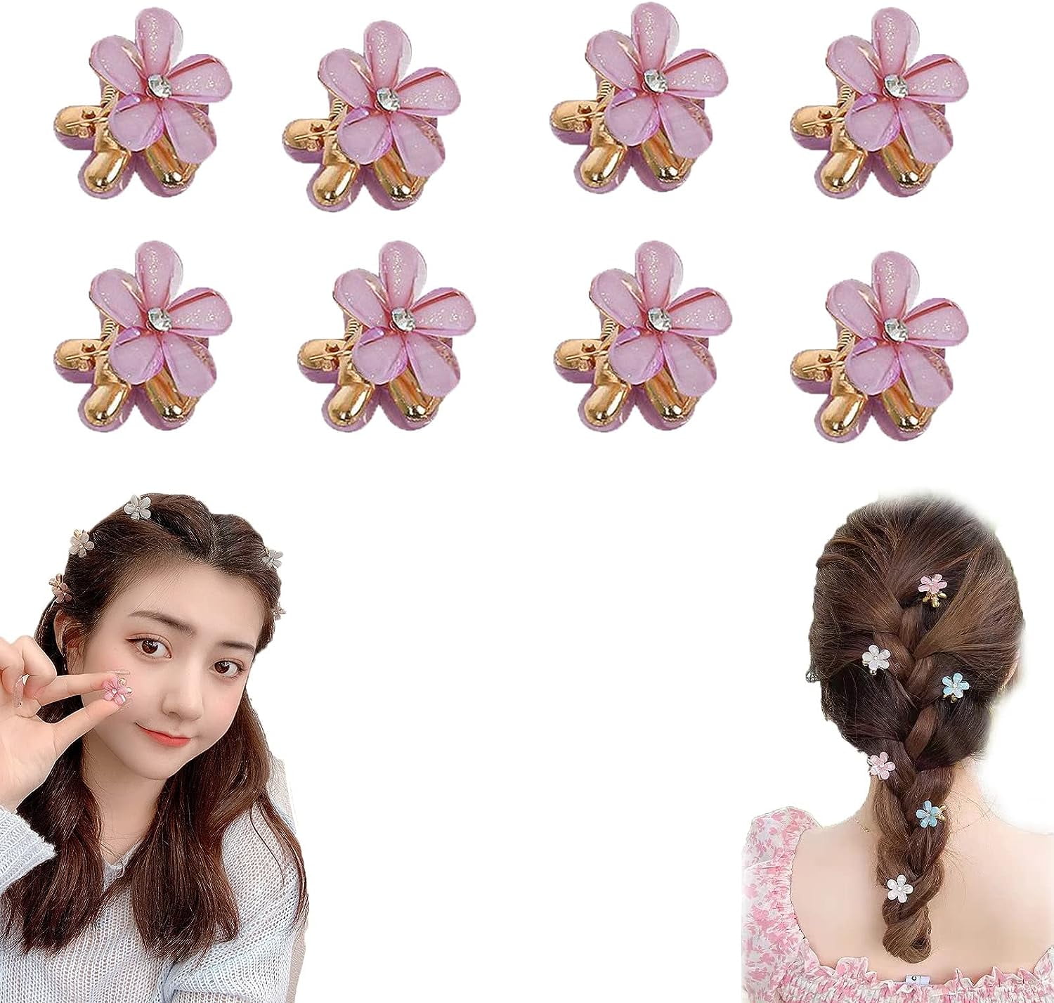 8PCS Mini Flower Hair Clips Cute Small Hair Claw Clips For Girls Non ...