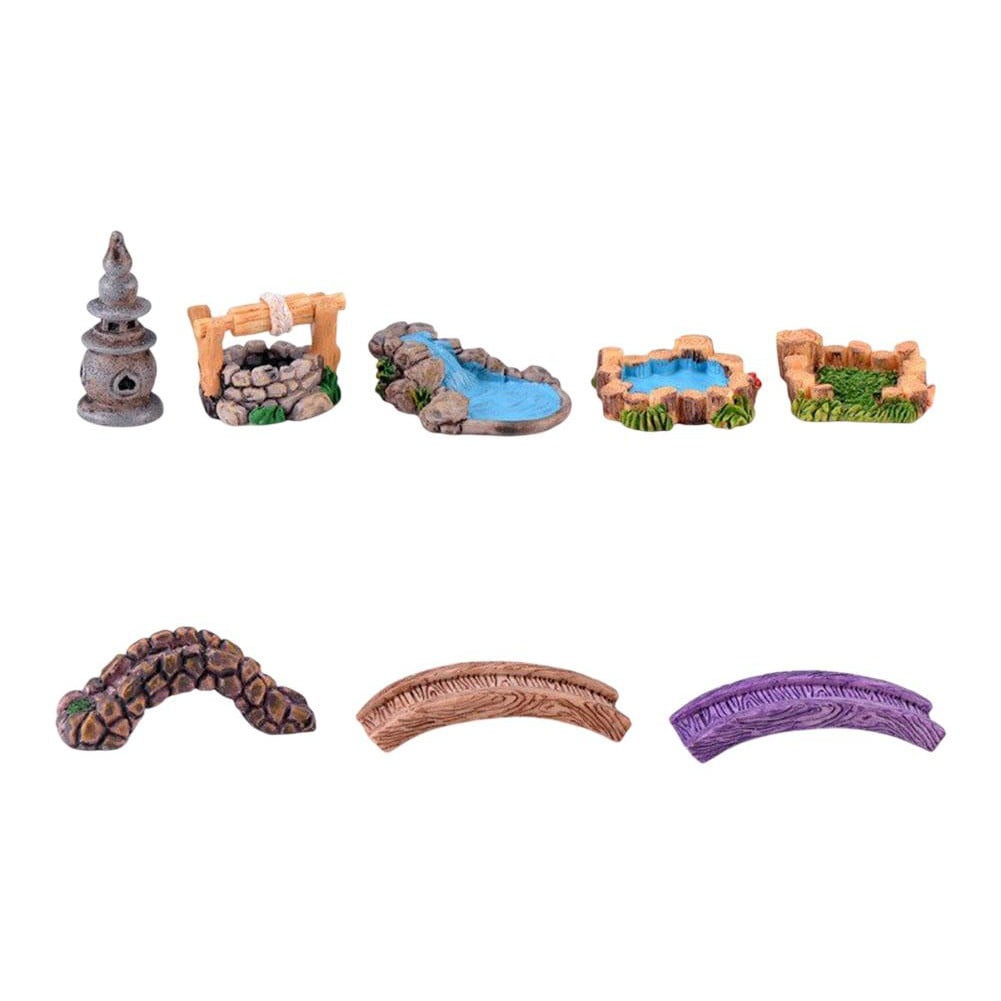 8PCS Mini Retro Resin Scene Ornament Lighthouse Water Well And Other ...