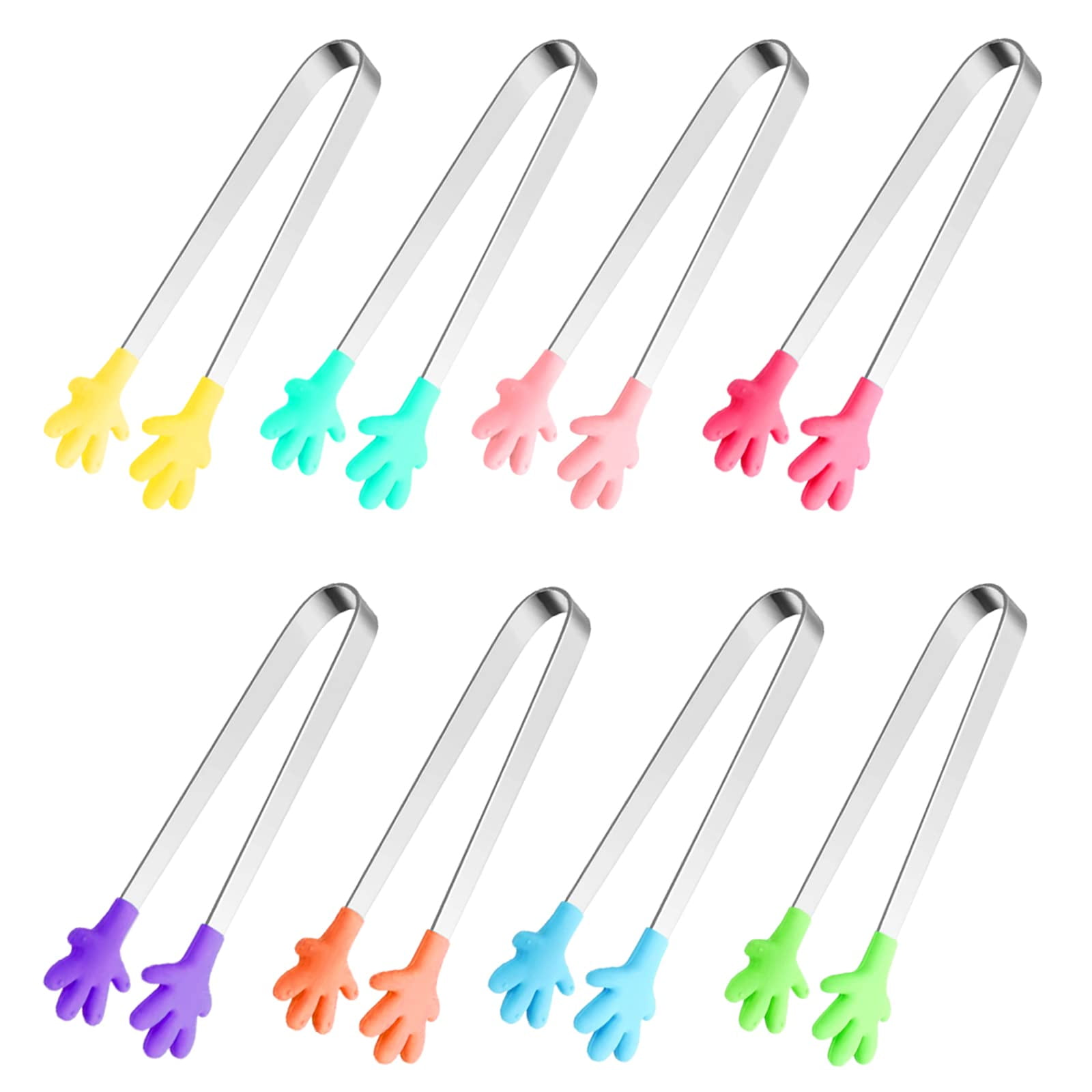 8PCS Silicone Mini Food Tongs, 5Inch Hand Shape Kids Tongs for Serving ...