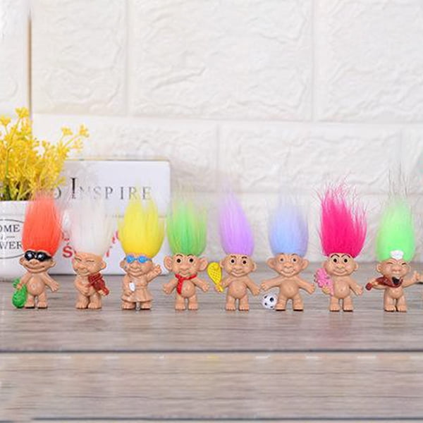 8PCS Mini Troll Dolls – Vintage PVC Lucky Troll Figures, 1.8" Cake ...