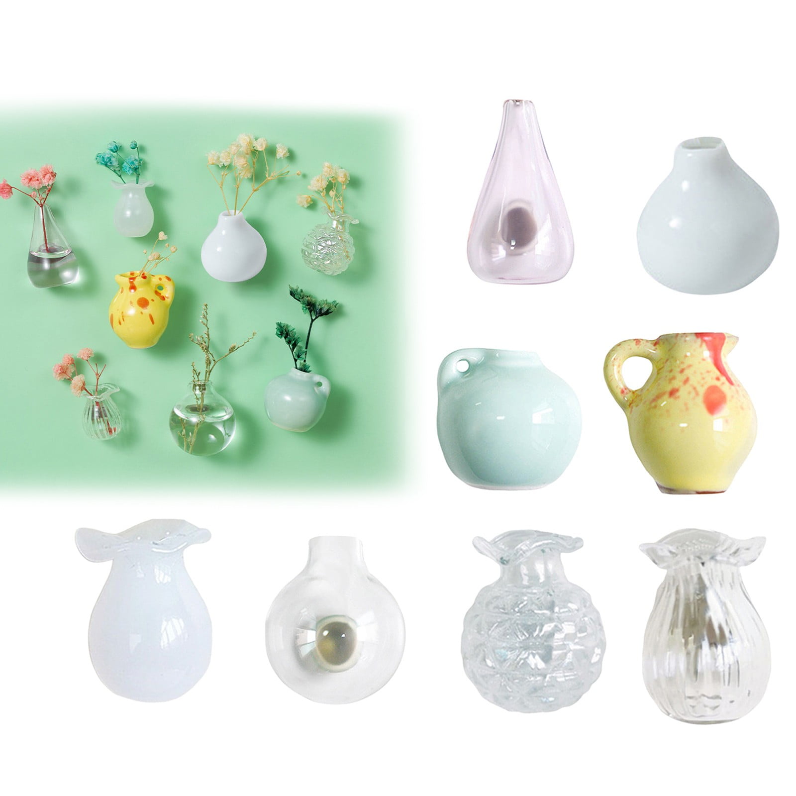 8PCS Mini Vase , Mini Ceramic Vase Refrigerator , 3D Ceramic Flower ...