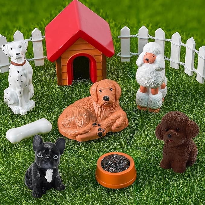 8PCS Miniature Dogs House Figurines Tiny Puppy Dog Sets Home Desk Fairy ...