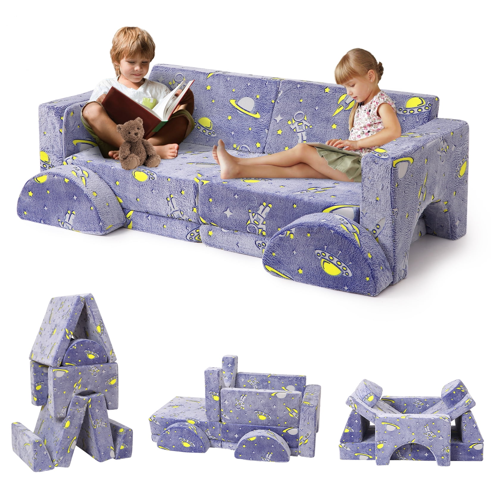 8PCS Modular Kids Play Couch, Kids Couch Toddler Couch for Playroom ...