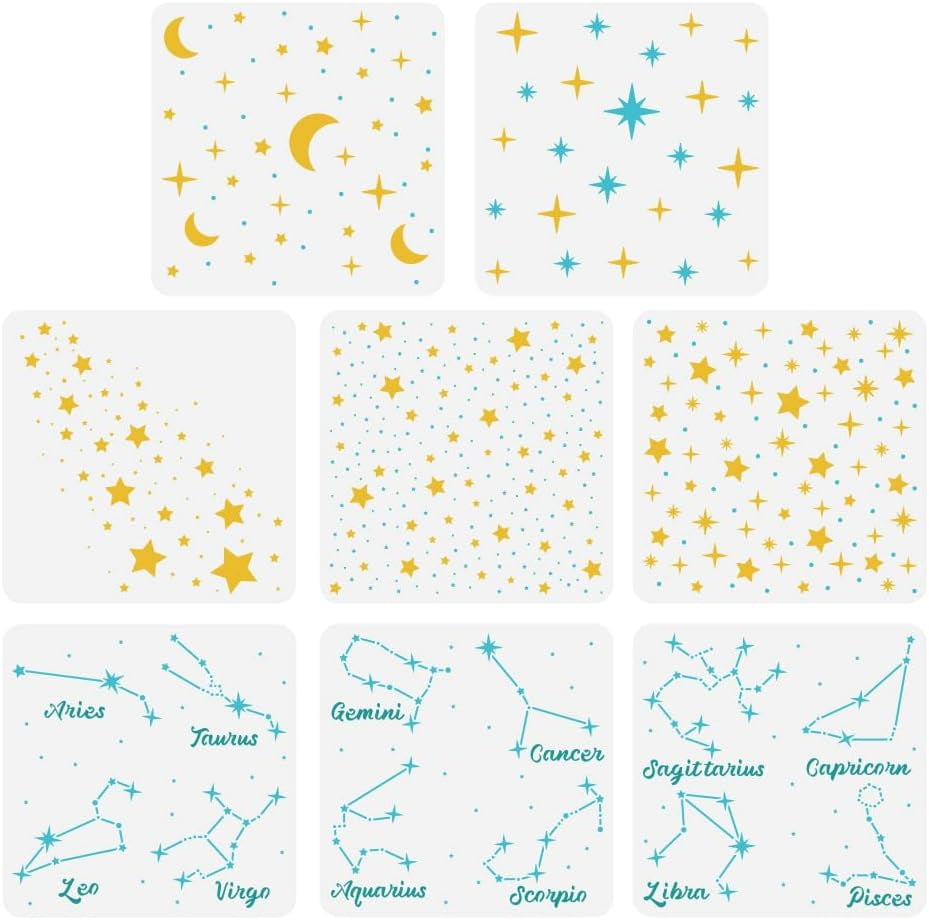 8PCS Moon Twinkle Stars Painting Stencil 11.8x11.8" Zodiac ...