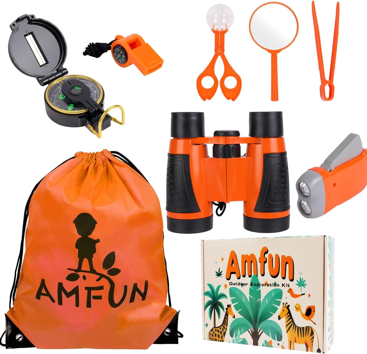 8PCS Outdoor Explorer Kit for Kids, Children’s Toy Binoculars, Torch ...