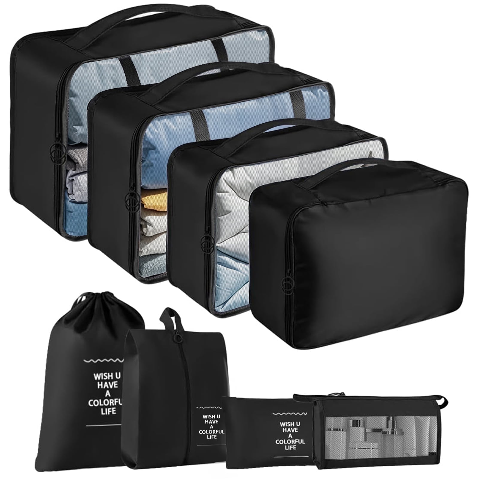 Kailwokk 8PCS Packing Cubes for Travel, Mesh Compression Organizer Bags ...