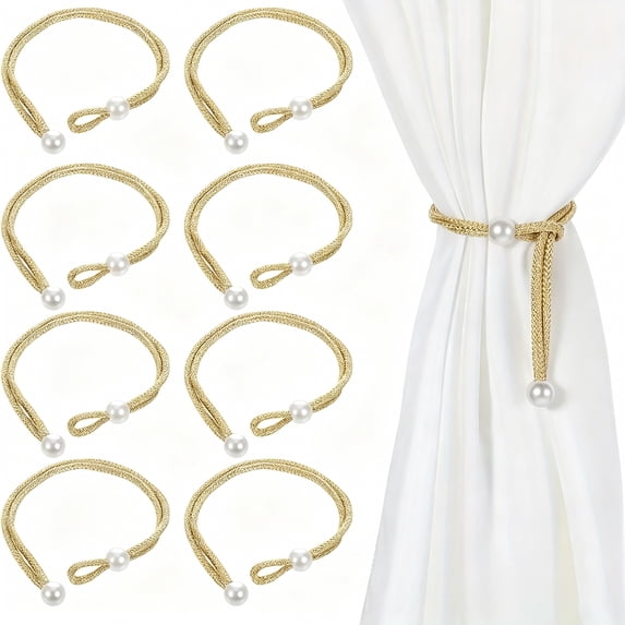 8PCS Pearls Buckle Curtain Tiebacks – No Drilling Weave Rope Curtain ...