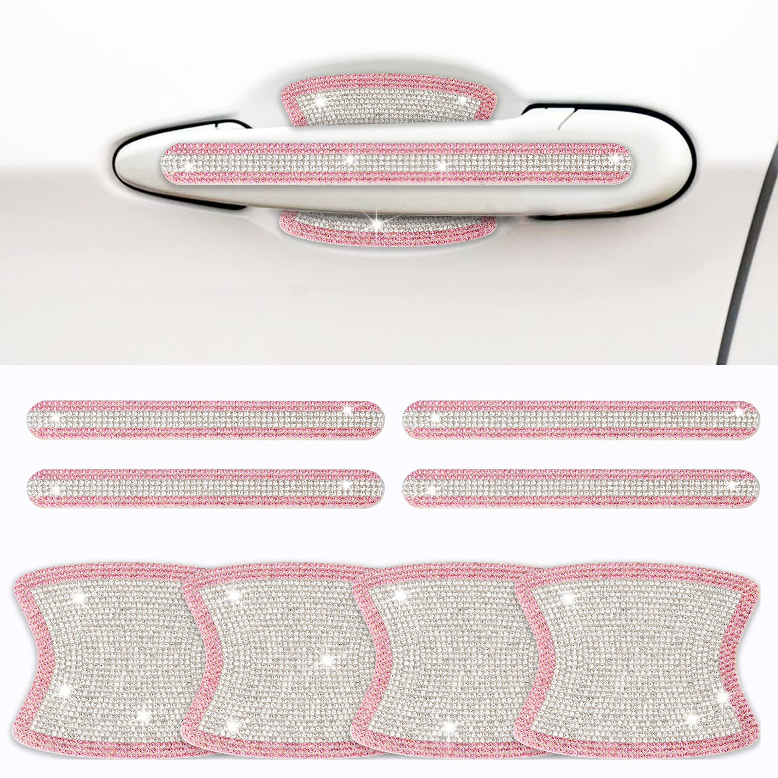 8PCS Pink Rhinestone Bling Car Accessories for Women Car Door Handle ...