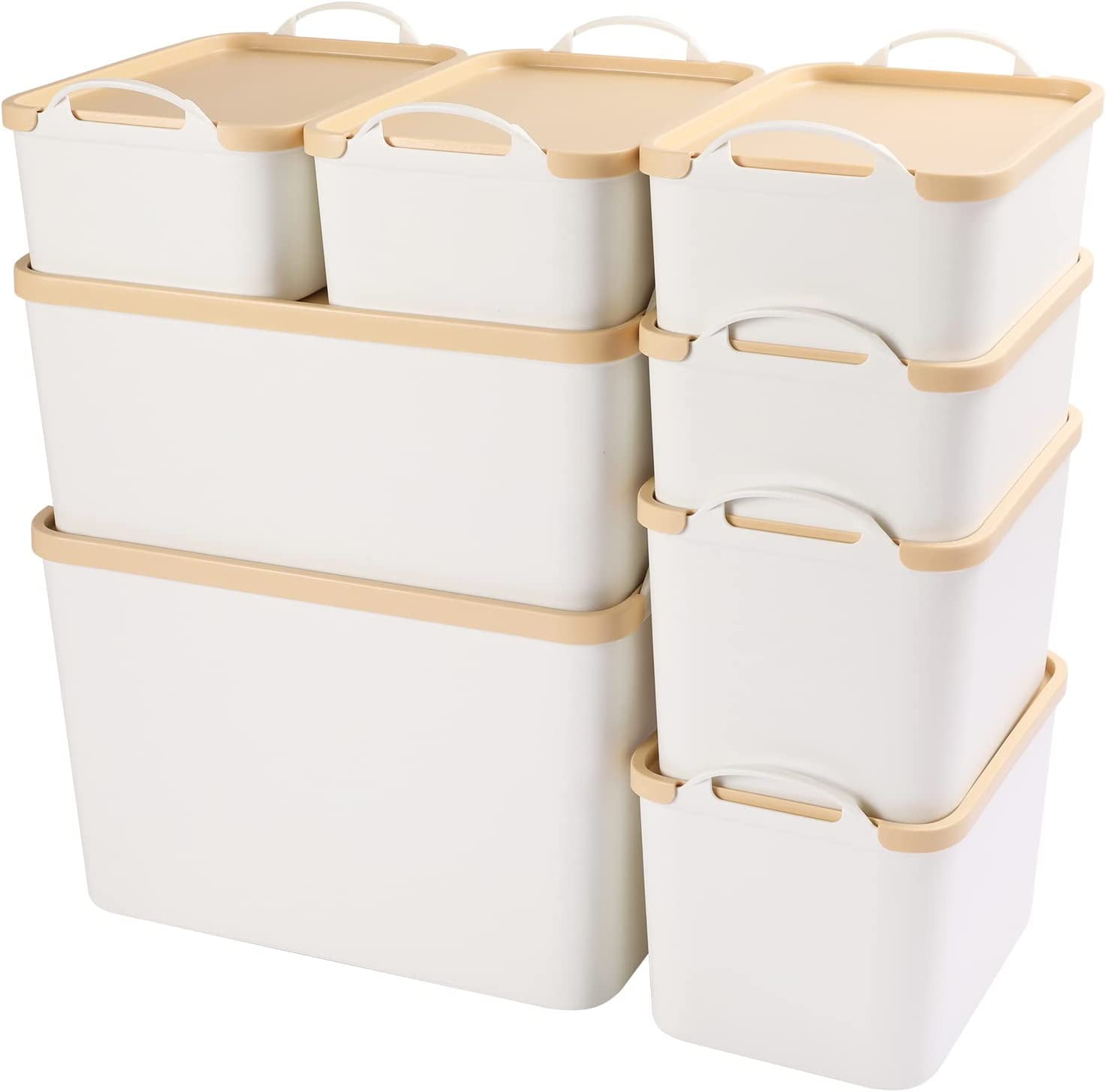 8PCS Plastic Storage Bins Containers with Lids, Large White Storage ...