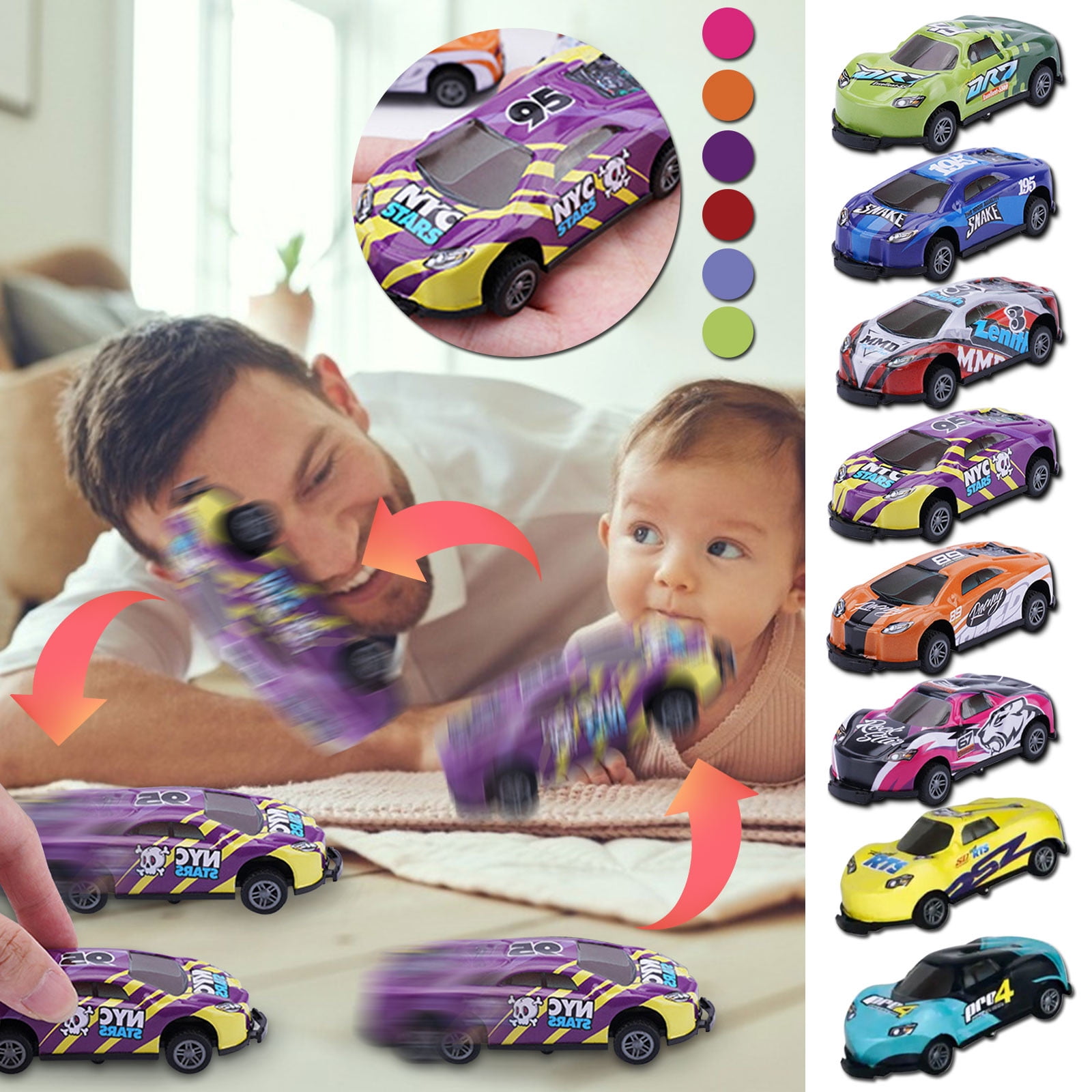 8PCS Pull Back Cars Toys Set, Push and Go Pull Back Cars Matchbox 1:28 ...