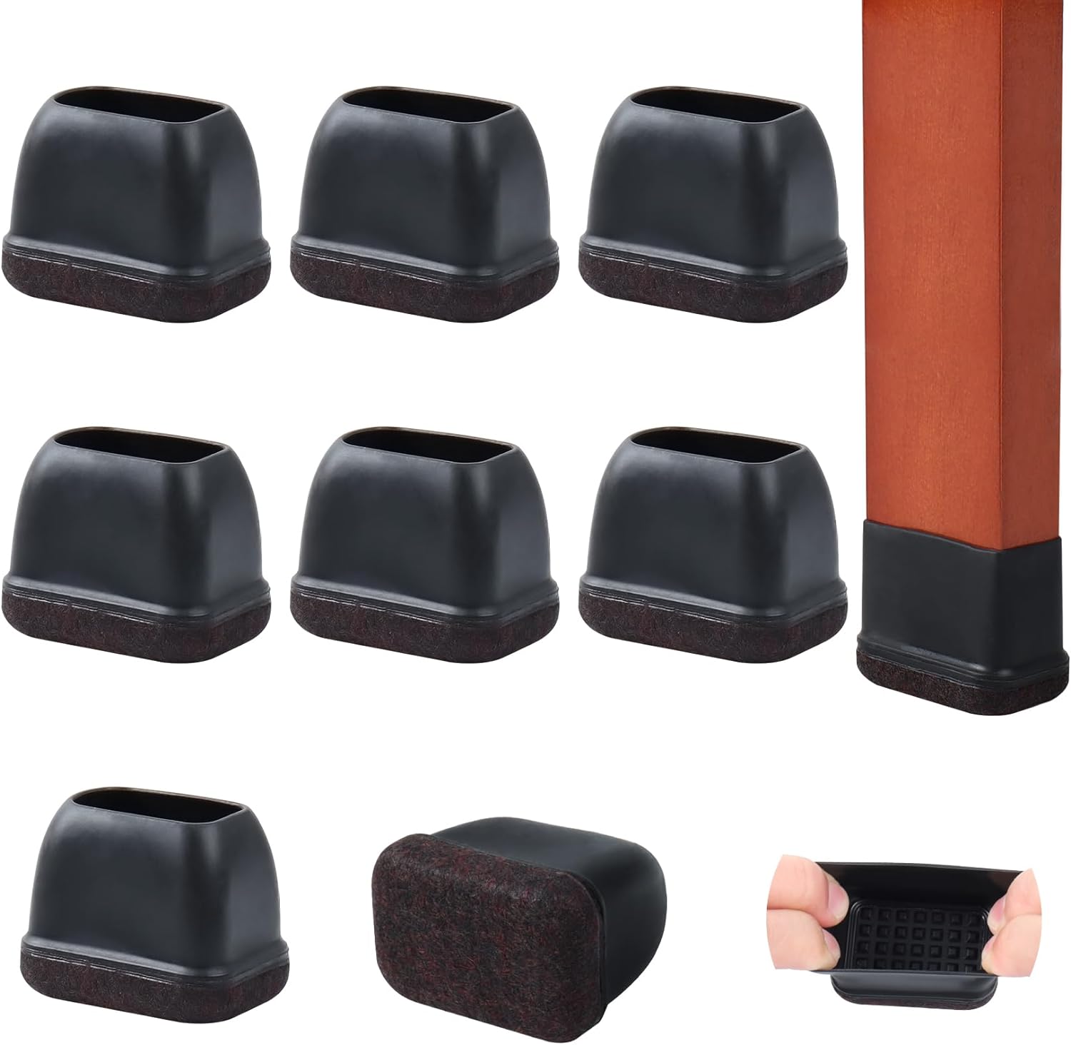 8PCS Rectangle Chair Leg Floor Protectors with Felt, Small Silicone ...