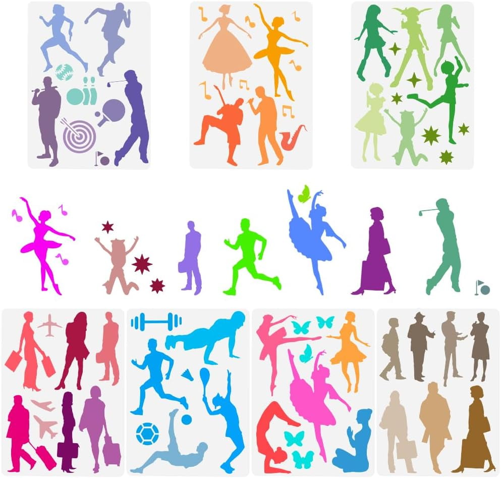 8PCS Reusable Painting Figure Templates Set White Plastic Sport Boys ...