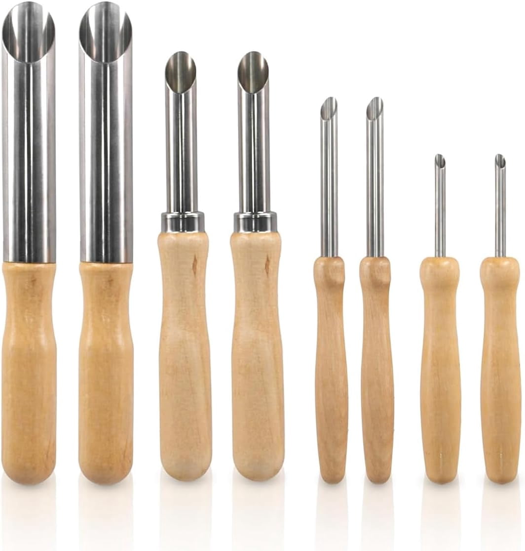 8PCS Round Clay Hole Cutters Set with Wooden Handles, Stainless Steel ...