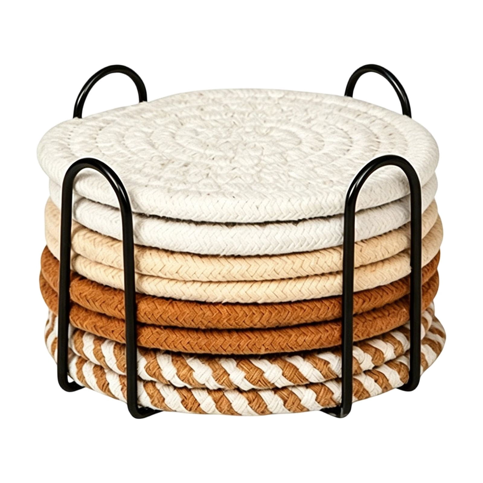 8PCS Round Woven Placemats Set with Metal Storage Holder for Dining ...