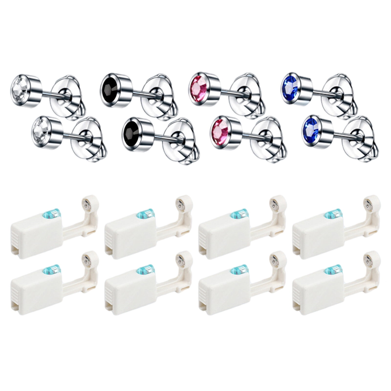 8PCS Self Ear Piercing Tool Stainless Steel Ear Piercing Gun Kit with 4 ...