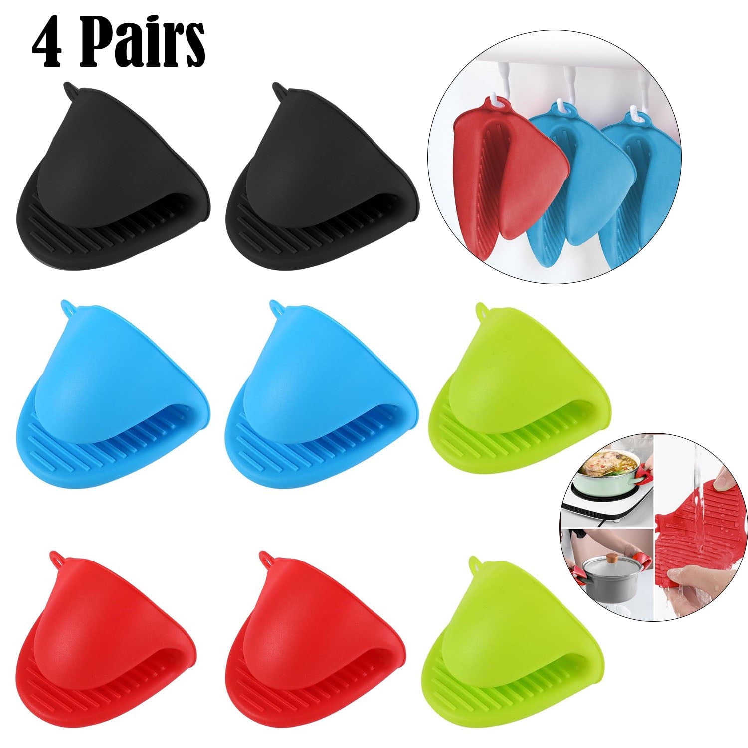 Peduu 8PCS Silicone Oven Mitts, Heat Resistant Mini Gloves, Potholders ...