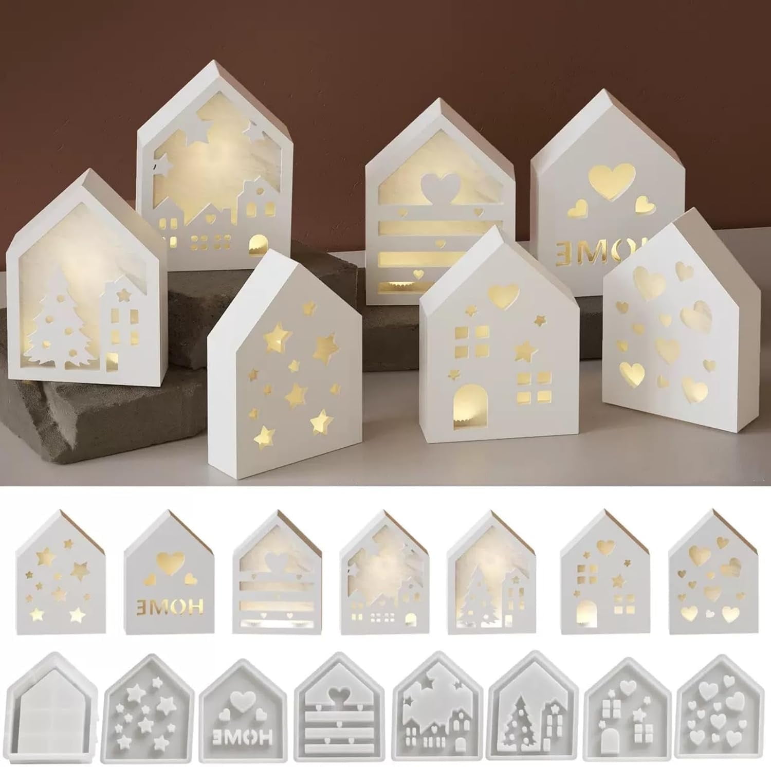 8PCS Small Art House Silicone Mold,Small Silicone House Candle Mold for ...