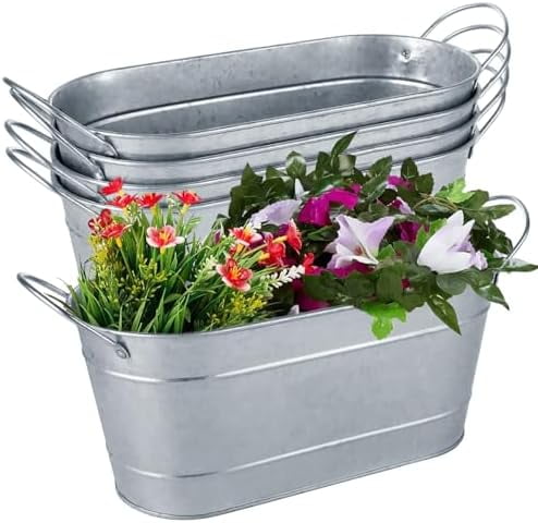 8PCS Small Galvanized Tub Galvanized Oval Planters Tub Oval Galvanized ...