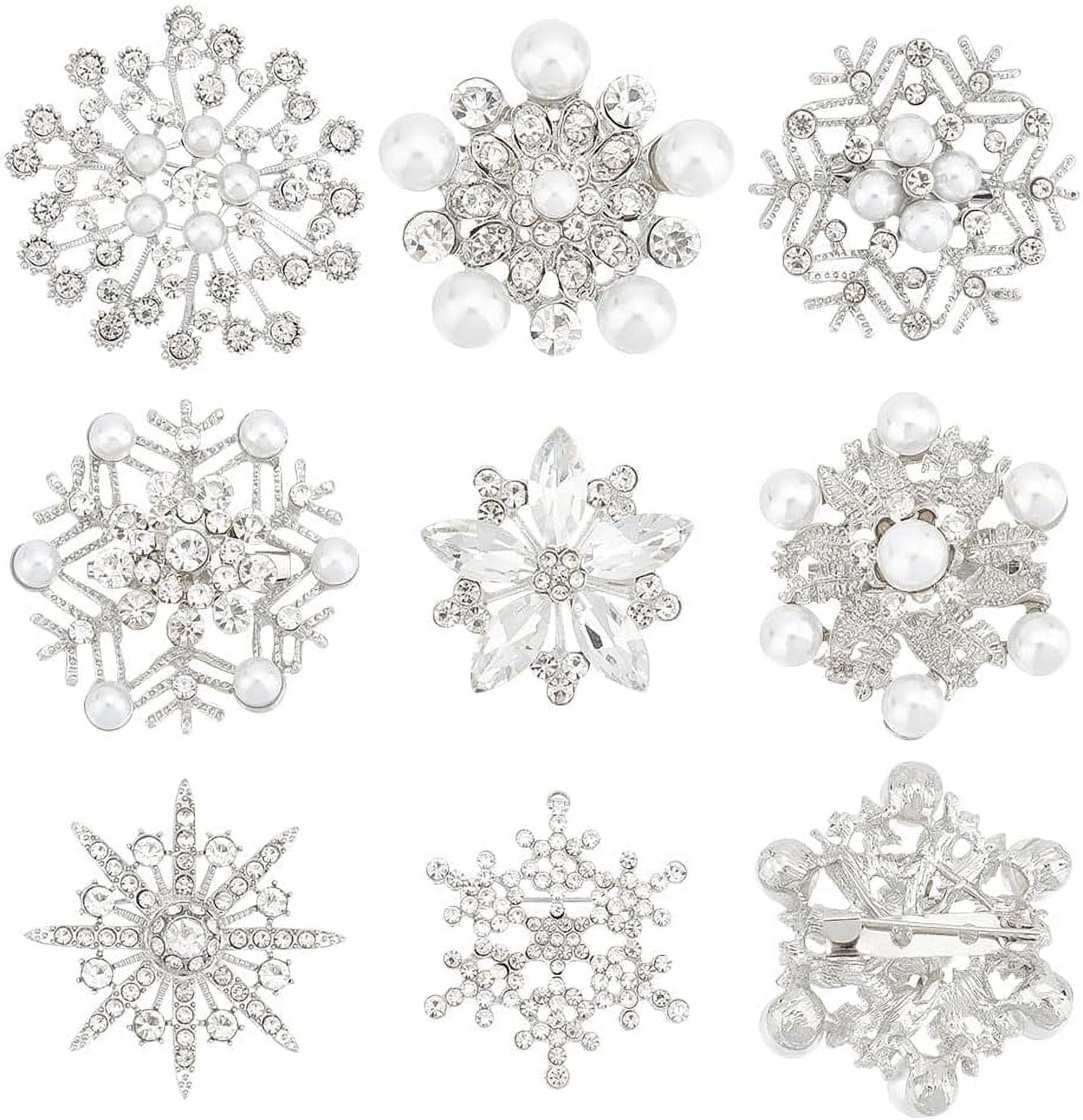 8PCS Snowflake Lapel Pin Brooches Christmas Silver Fashion Pearl ...