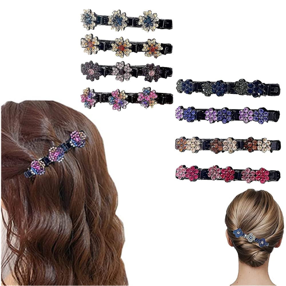 8PCS Sparkling Crystal Stone Braided Hair Clips,Satin Fabric Rhinestone ...