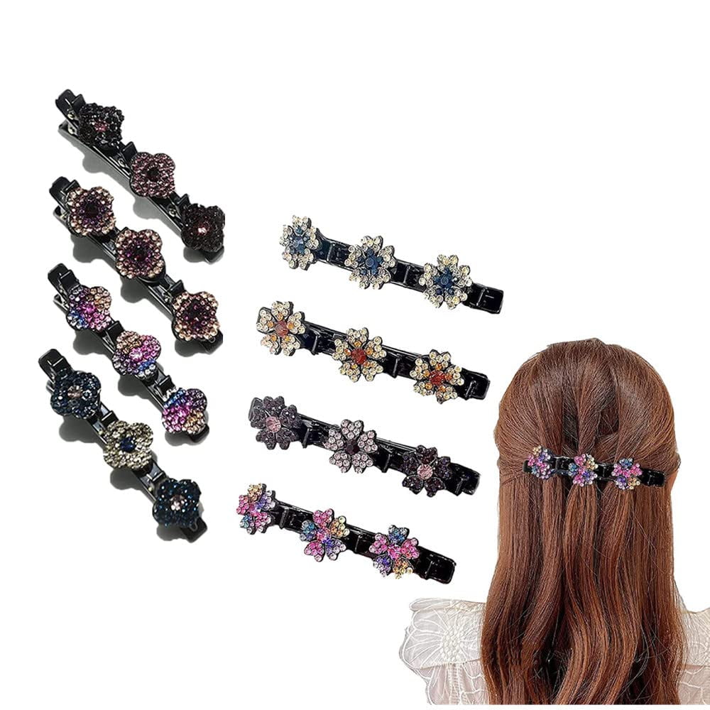 8PCS Sparkling Crystal Stone Braided Hair Clips,Satin Fabric Rhinestone ...