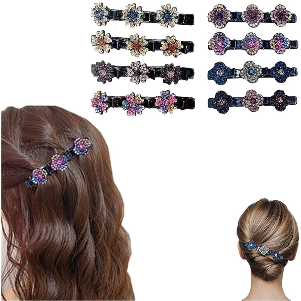 8PCS Sparkling Crystal Stone Braided Hair Clips,Satin Fabric Rhinestone ...