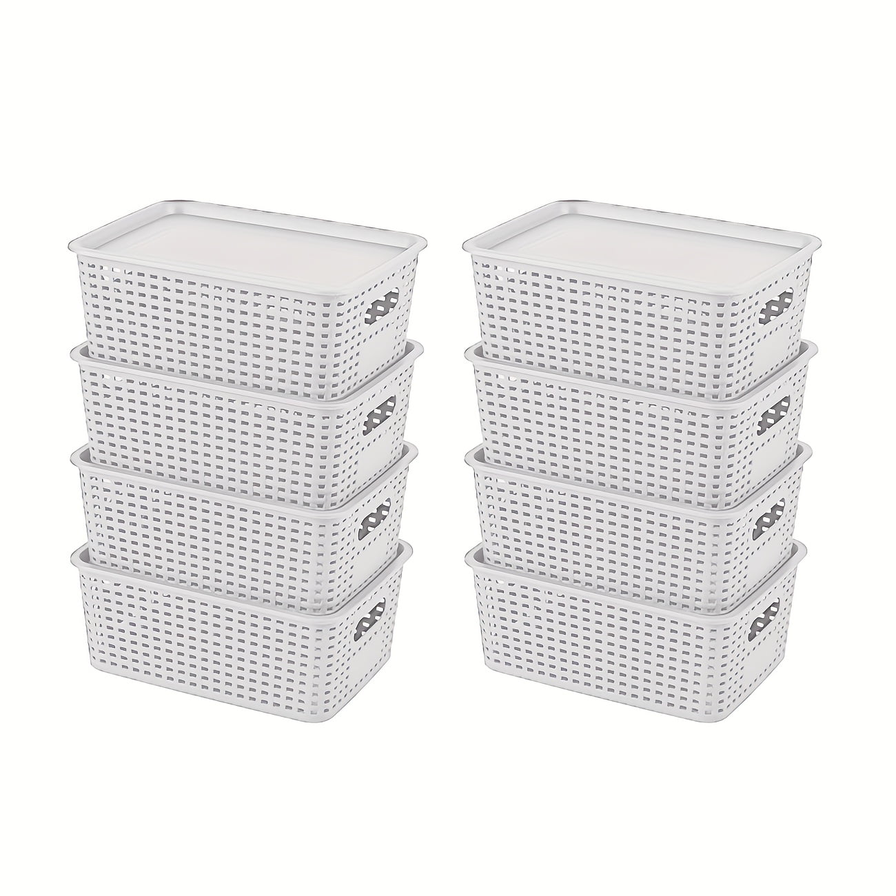 8PCS Stackable Covered Storage Baskets - Dust-Proof Durable Plastic ...