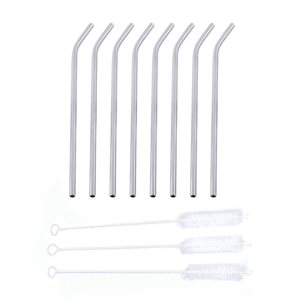 8pcs Stainless Steel Metal Drinking Beverage Straws Set W 3 Reusable