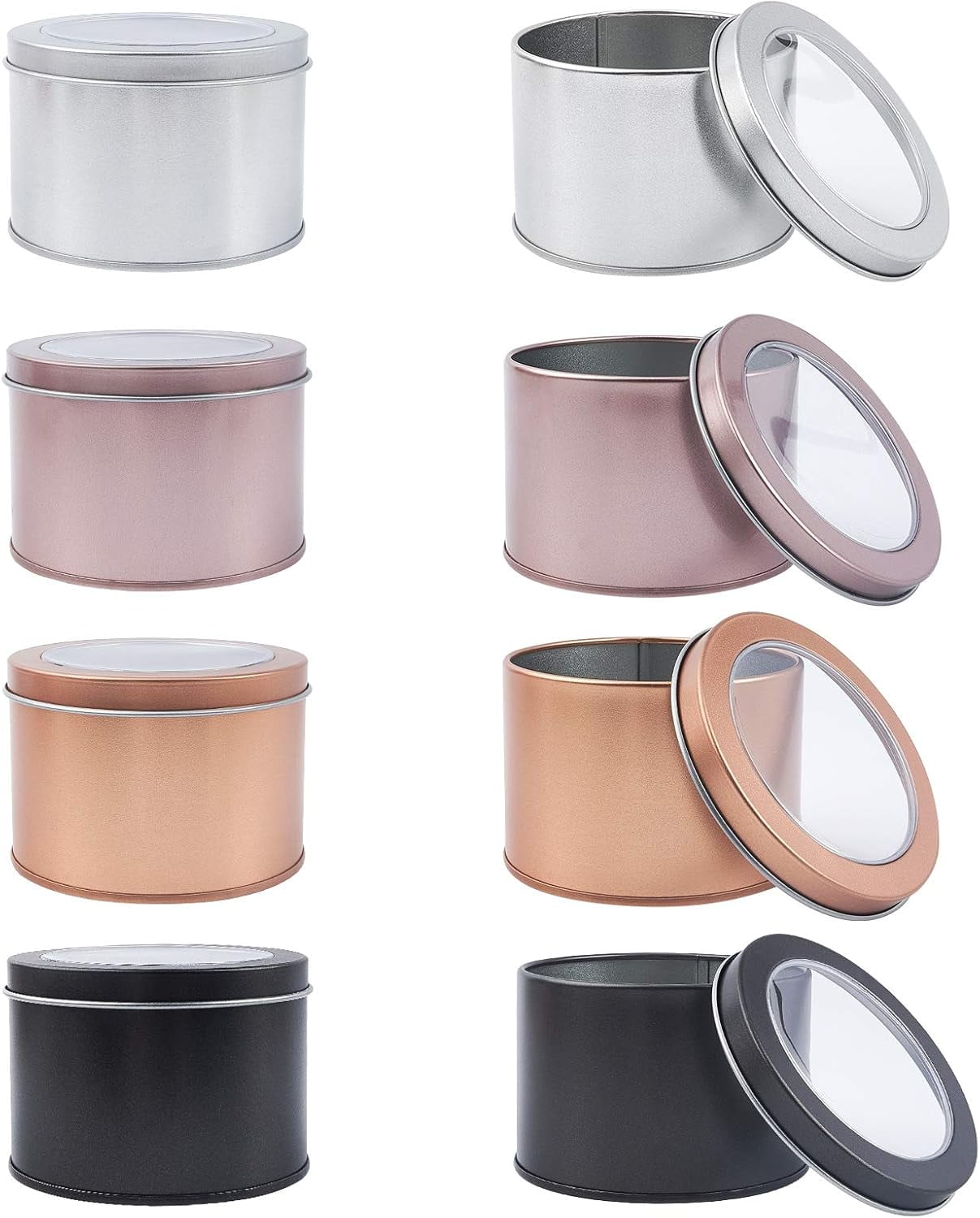 8PCS Storage Tin with Lid Empty Clear Window Metal Tin Round Frosted ...