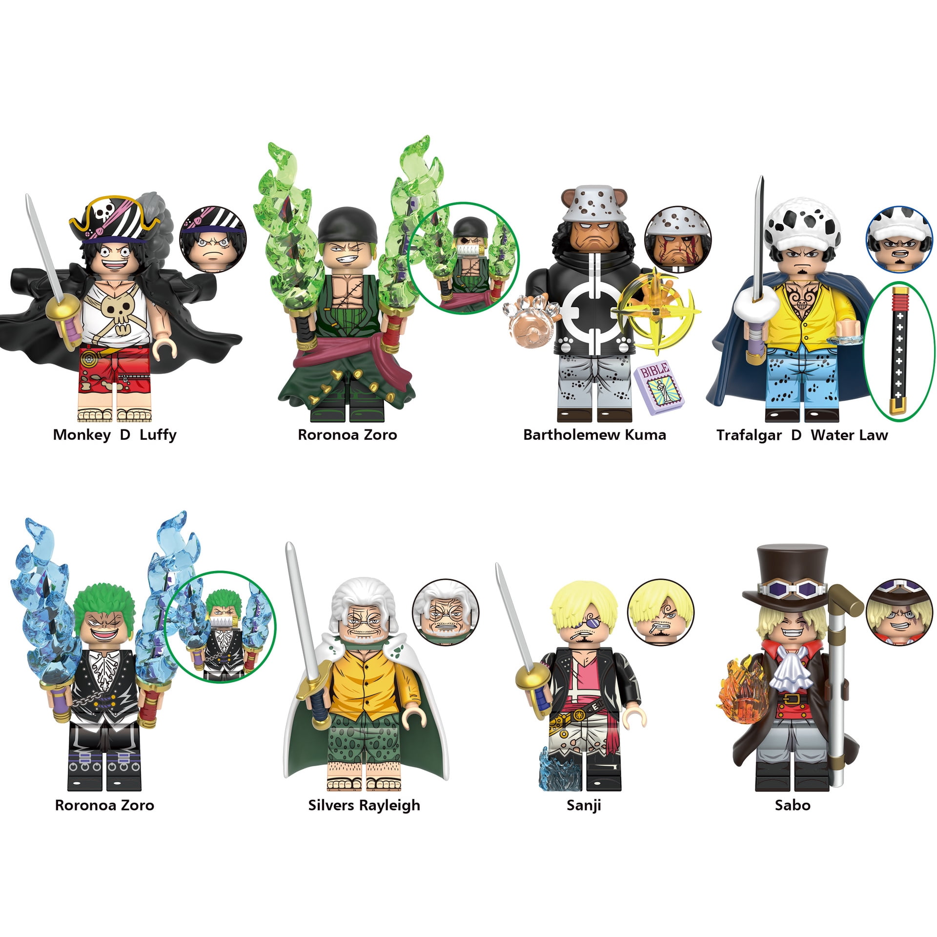 8PCS Straw Hat Crew Figures – One Piece Hero Sabo Kuma Silbers Rayleigh ...