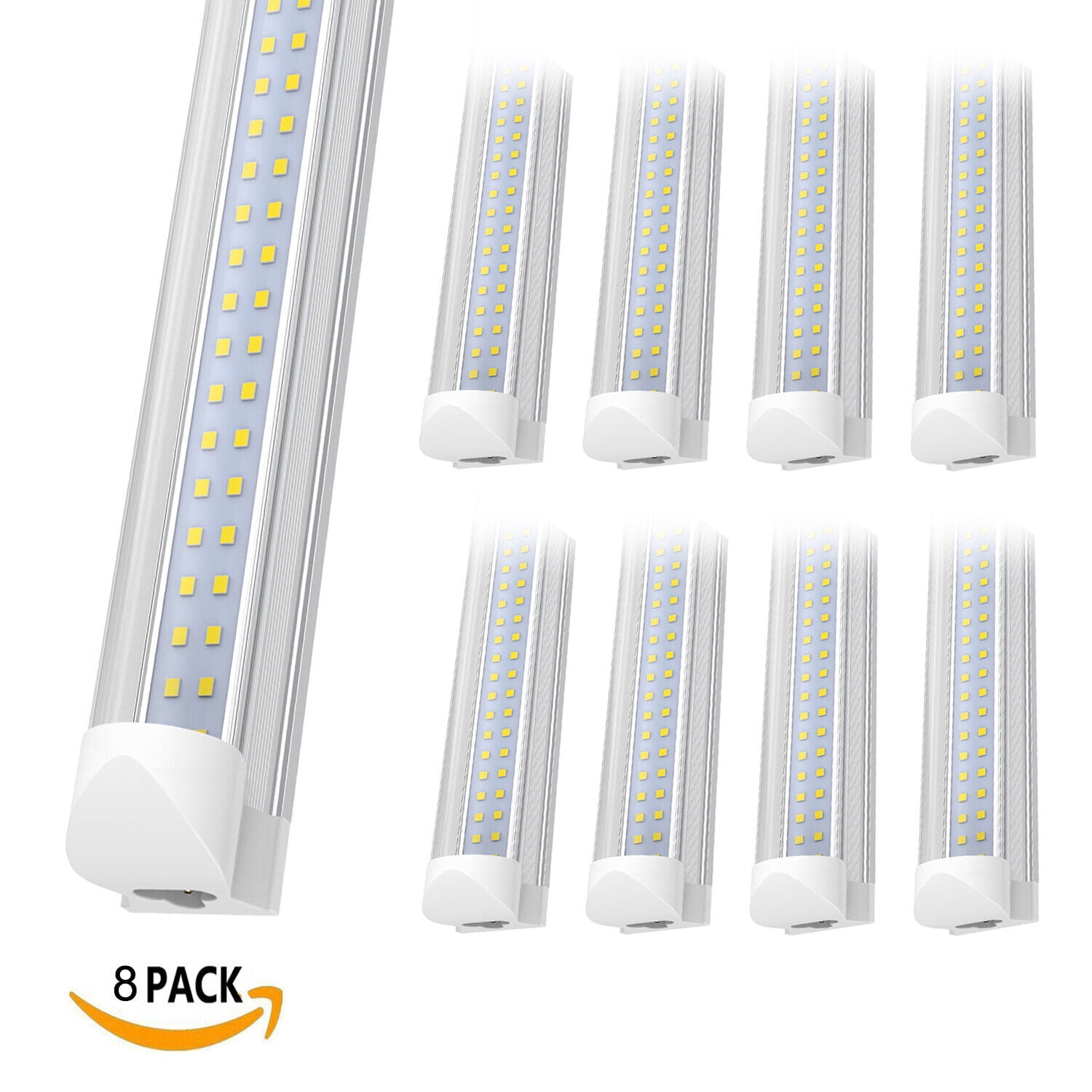 8PCS T8 8FT LED Tube Light Fixtures Dual Row Shop Light 72W 6000K ...