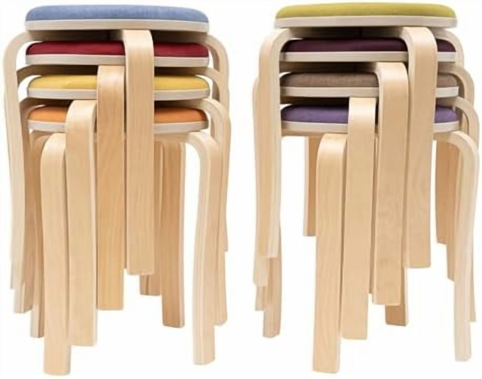 8PCS Upholstered Wood Stool, Stackable Round Stools, 18.9 Inch Tall ...