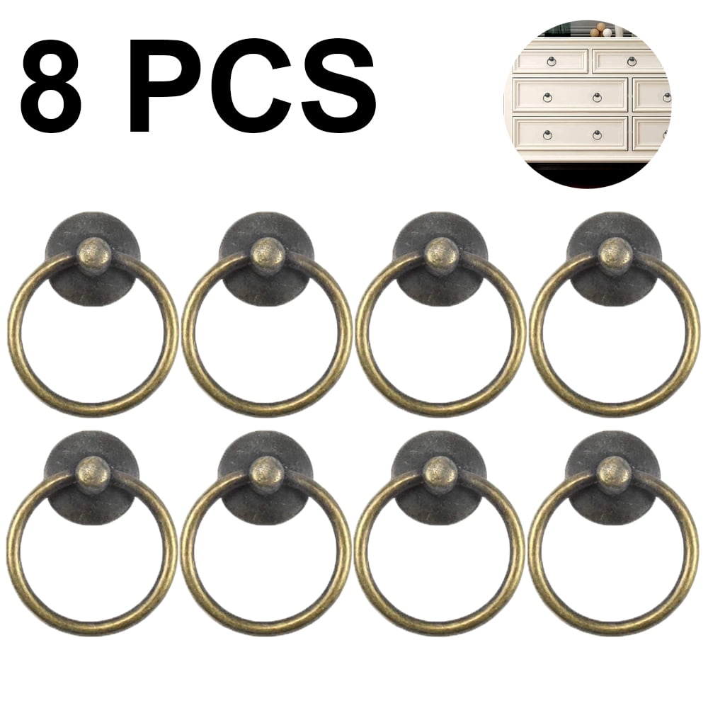 8PCS Vintage Kitchen Cabinet Ring Knobs, Round Antique Drawer Pulls ...