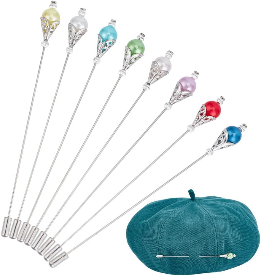 8PCS Vintage Safety Hat Pins Stick Lapel Pin Brass Long Handle Pin ...