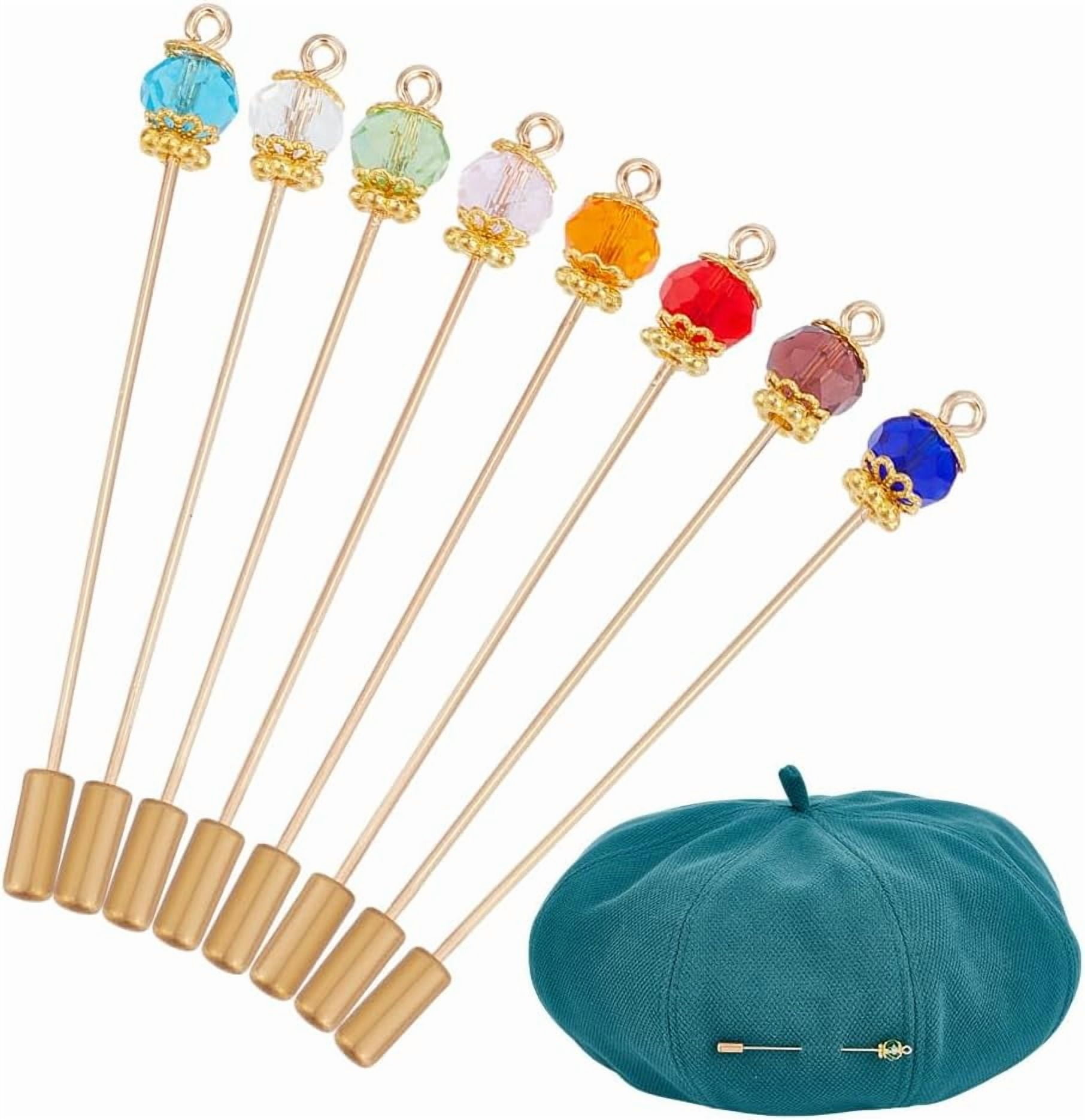 8PCS Vintage Safety Hat Pins Stick Lapel Pin Brass Long Handle Pin ...