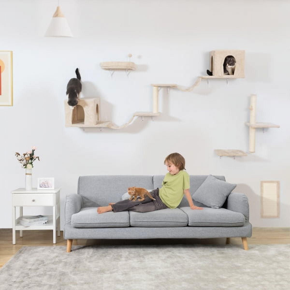 8PCS Wall Mounted Wood Cat Climber Set, Cat Shelves and Perches Cats ...