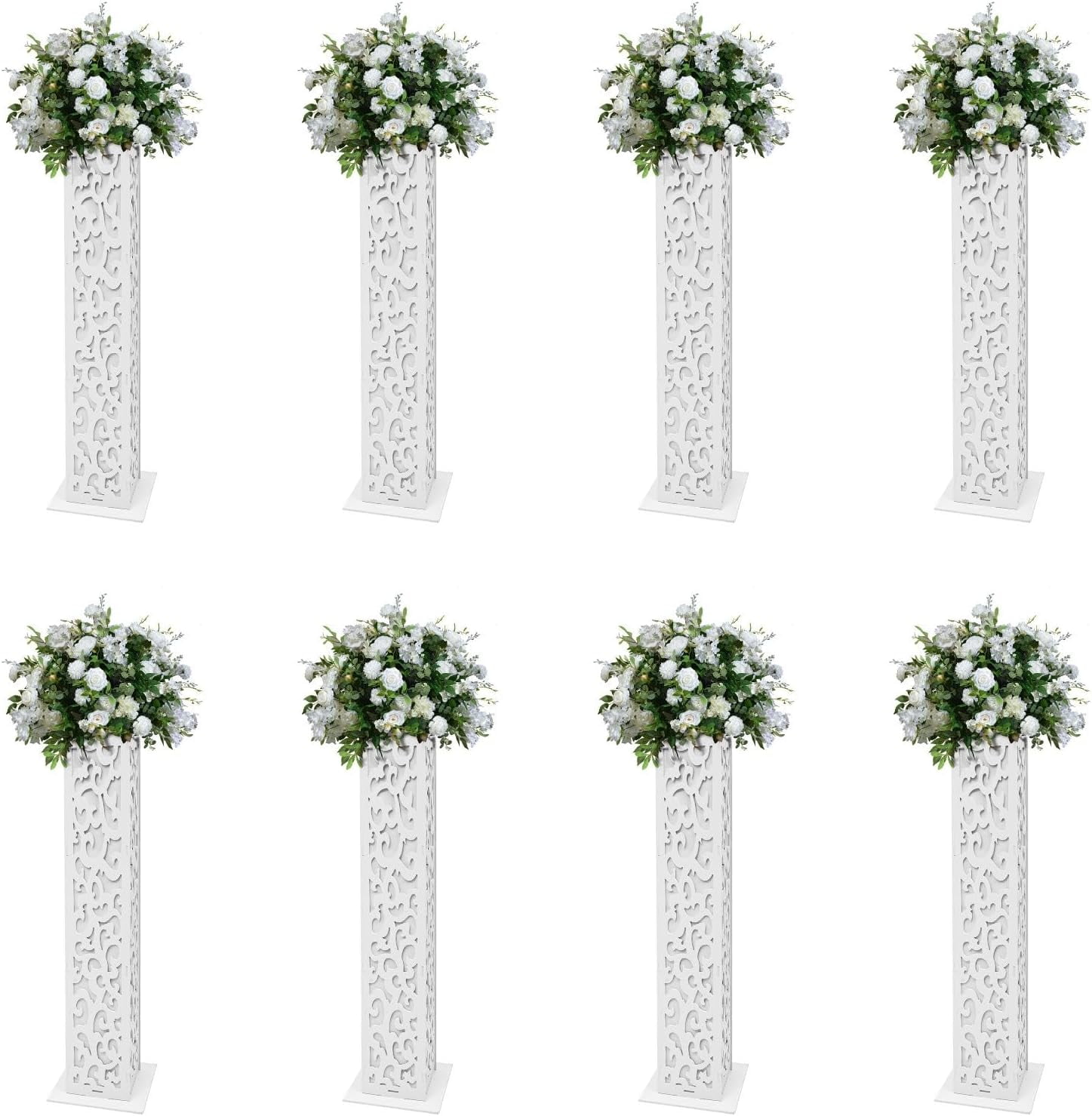 8PCS Wedding Flower Columns,47.2 Inch White Carved Pillars with LED ...