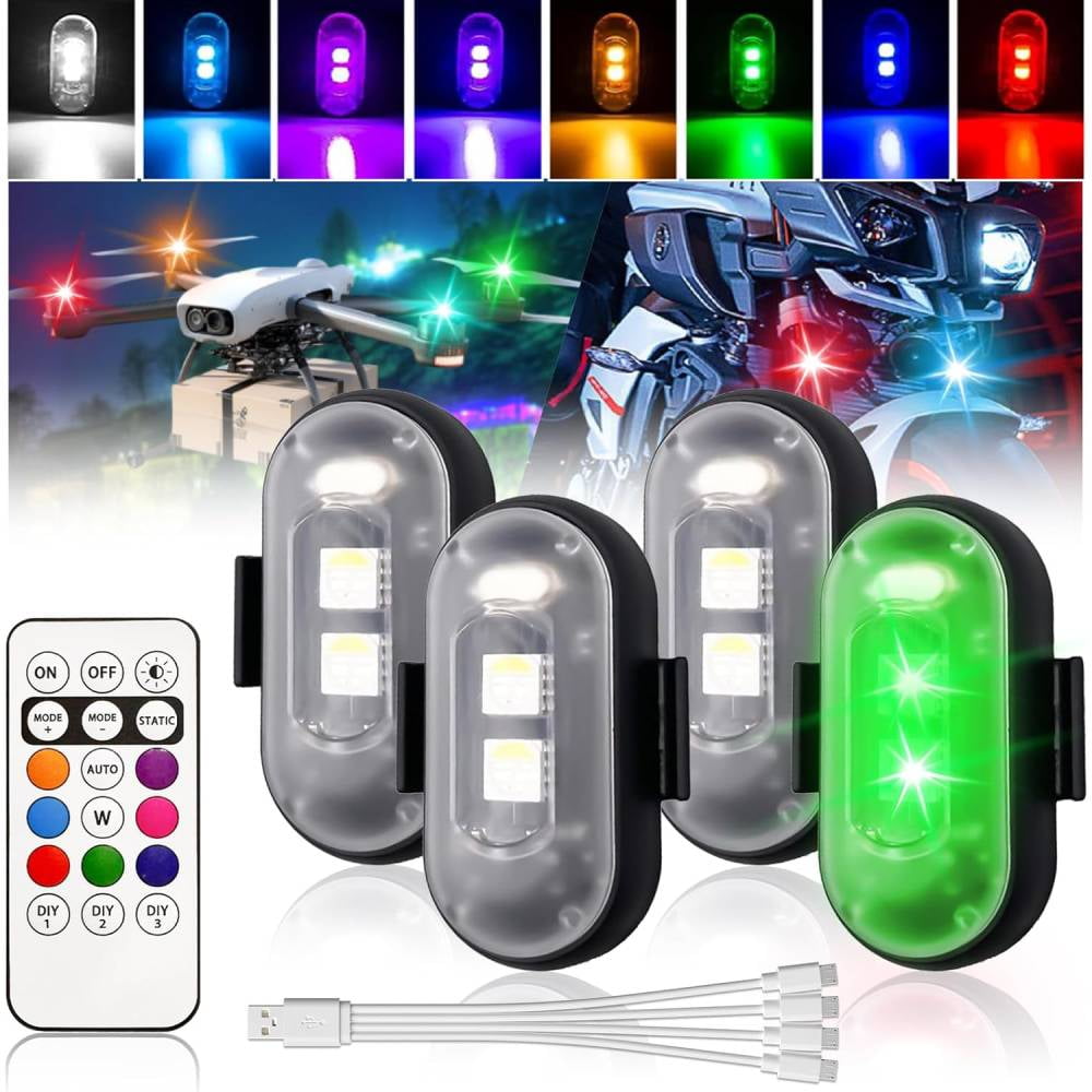 8PCS Wireless LED Strobe Lights with Remote Control, 8 Colors USB ...