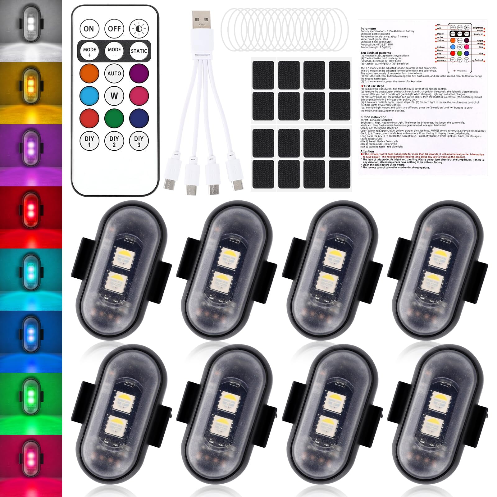 8PCS Wireless LED Strobe MMF7 Lights, USB Charing Waterproof Anti ...