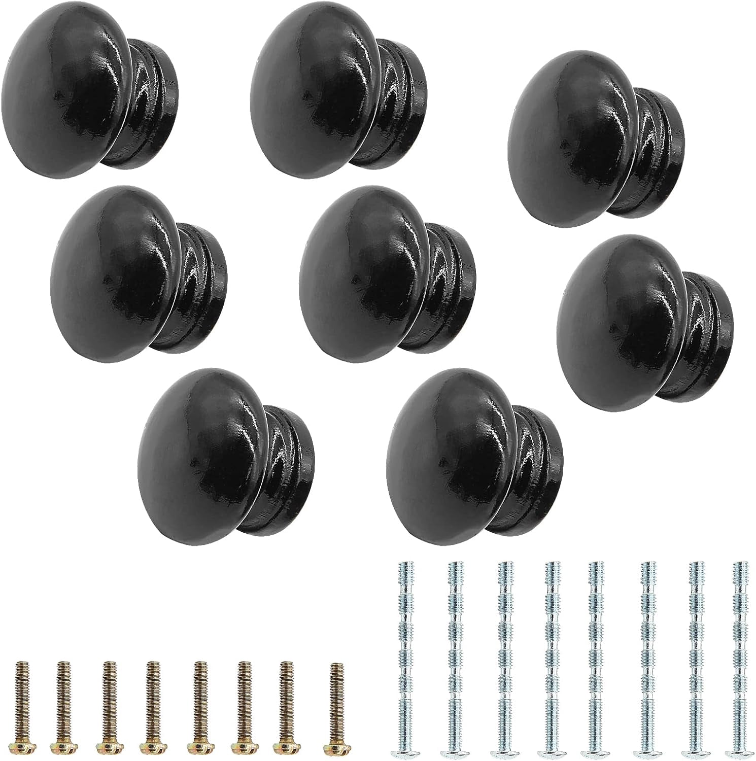 8PCS Wood Black Drawer Knobs, 1 Inch Mushroom Shape Wooden Cabinet ...