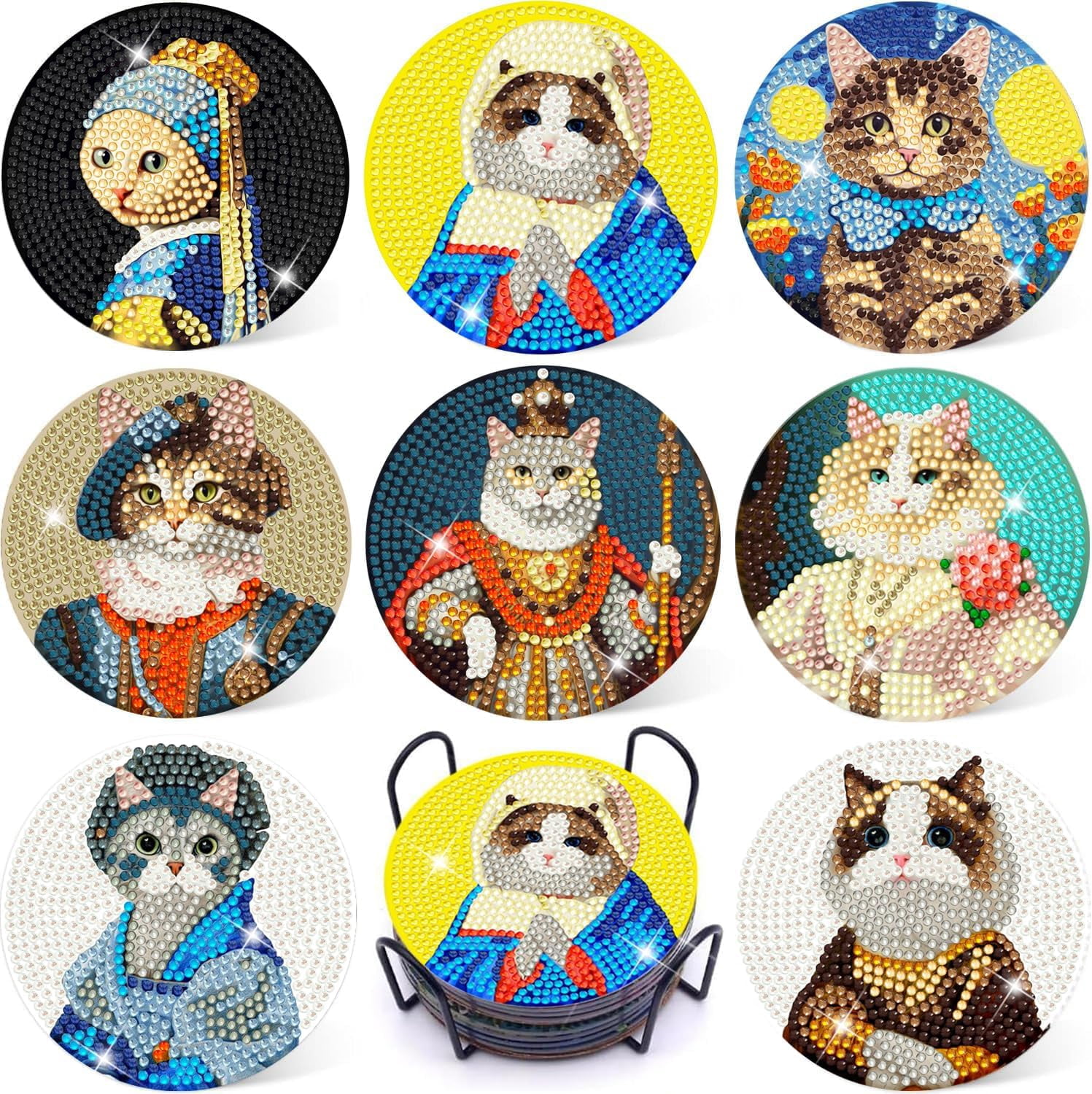 8PCS Diamond Paintings Coasters Kit, Funny Cat Diamond Art DIY Gift ...