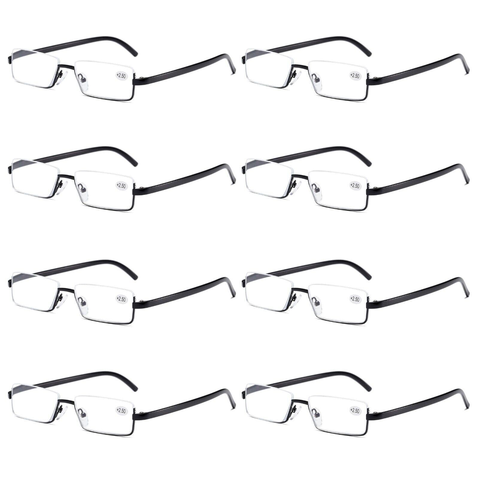 8PK Men Half Metal Frame Reading Glasses Blue Light Readers for Small ...