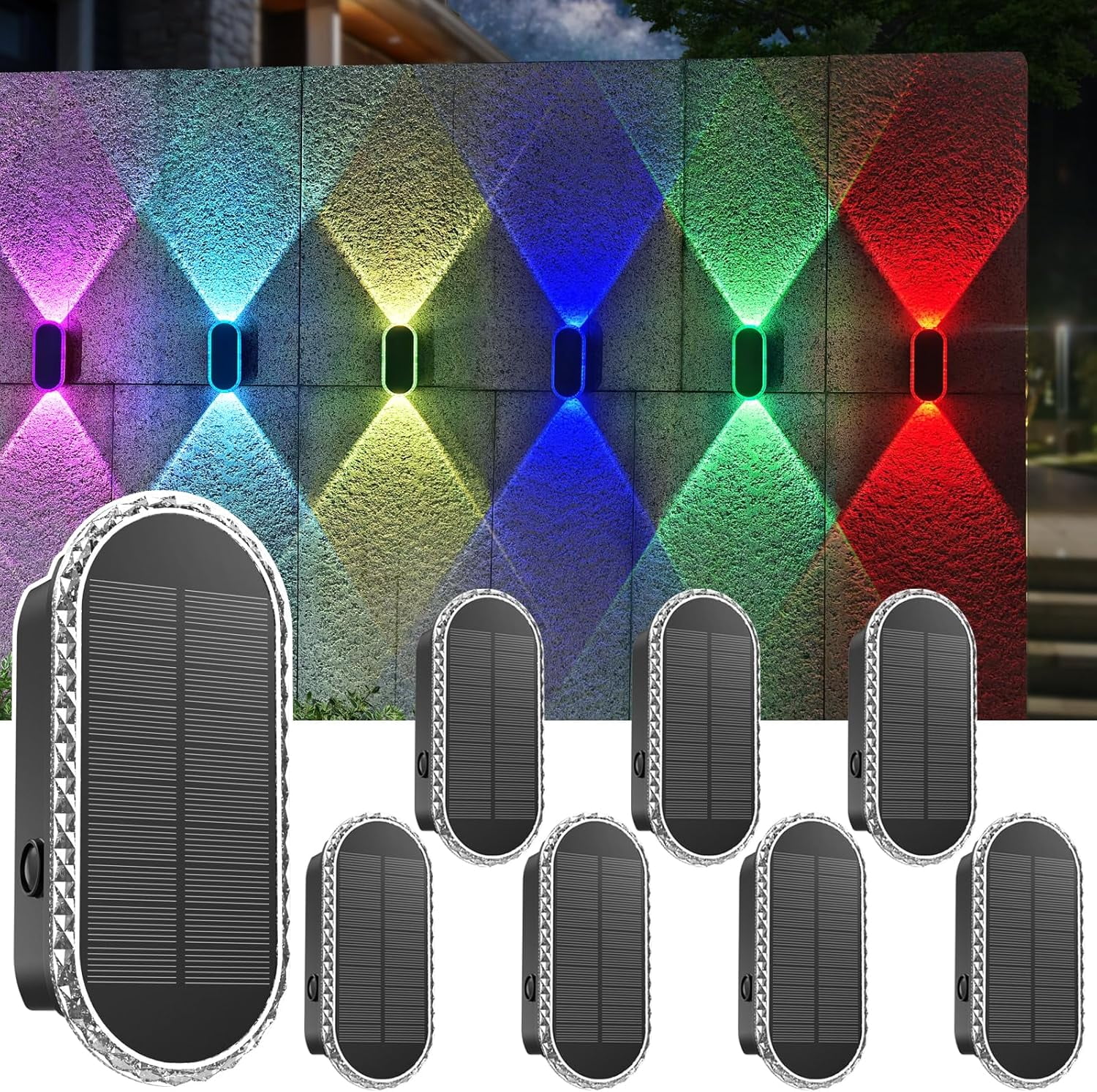 8PK Solar Fence Lights Outdoor - Solar Outdoor Lights Warm White & RGB ...