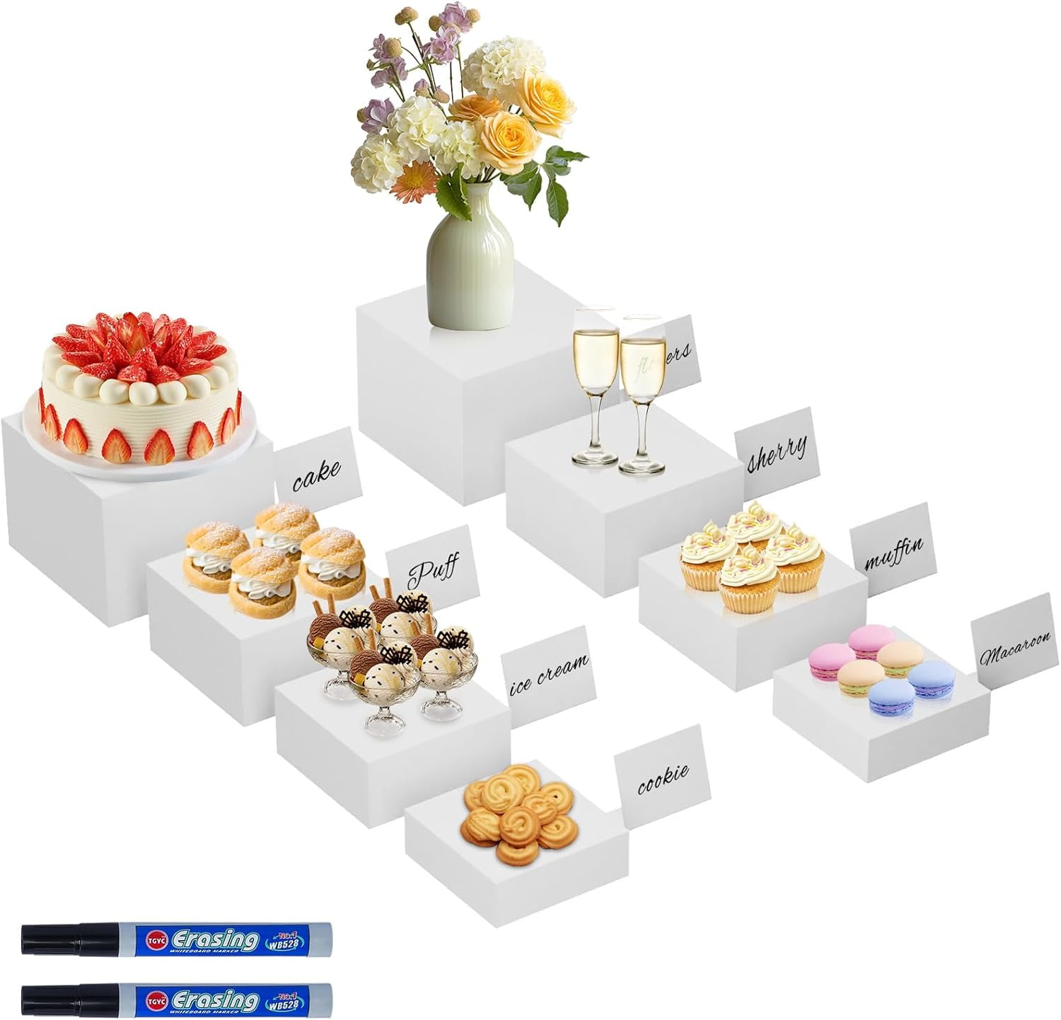 8PSC White Buffet Risers, Food Risers for Buffet Table, Display Stand ...