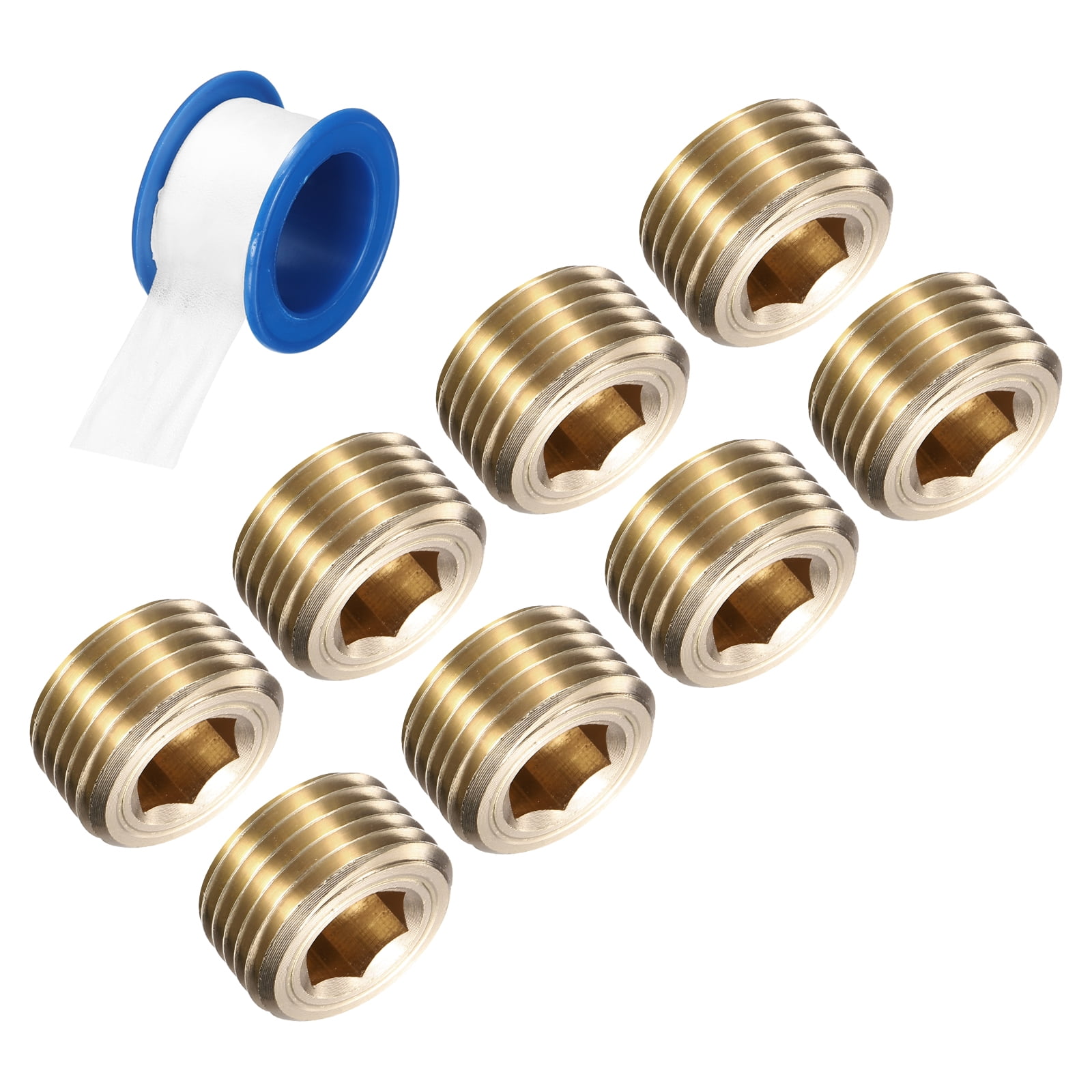 8Pack 1/2 NPT Brass Pipe Plug Fitting, Male Thread Internal Hex Socket Pipe Cap, Countersunk ...