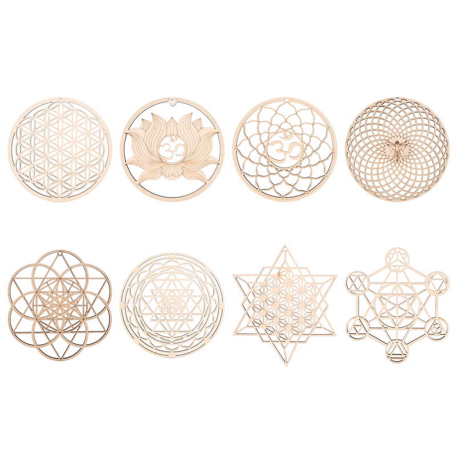8Pack 14cm Wooden Wall Sign Flower of Life Shape Coaster Wood Wall Art ...