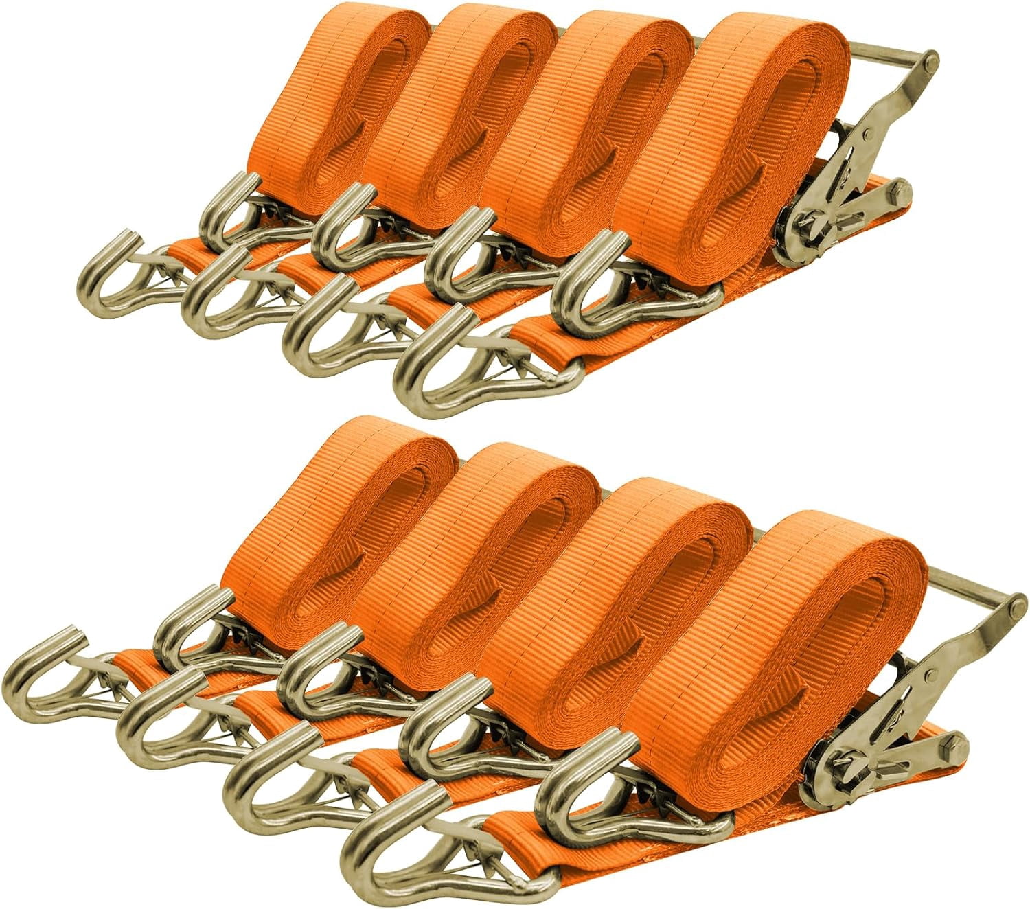 8Pack 2 inch Ratchet Straps Heavy Duty 15 ft J Hook with Anti-Loss Lock ...