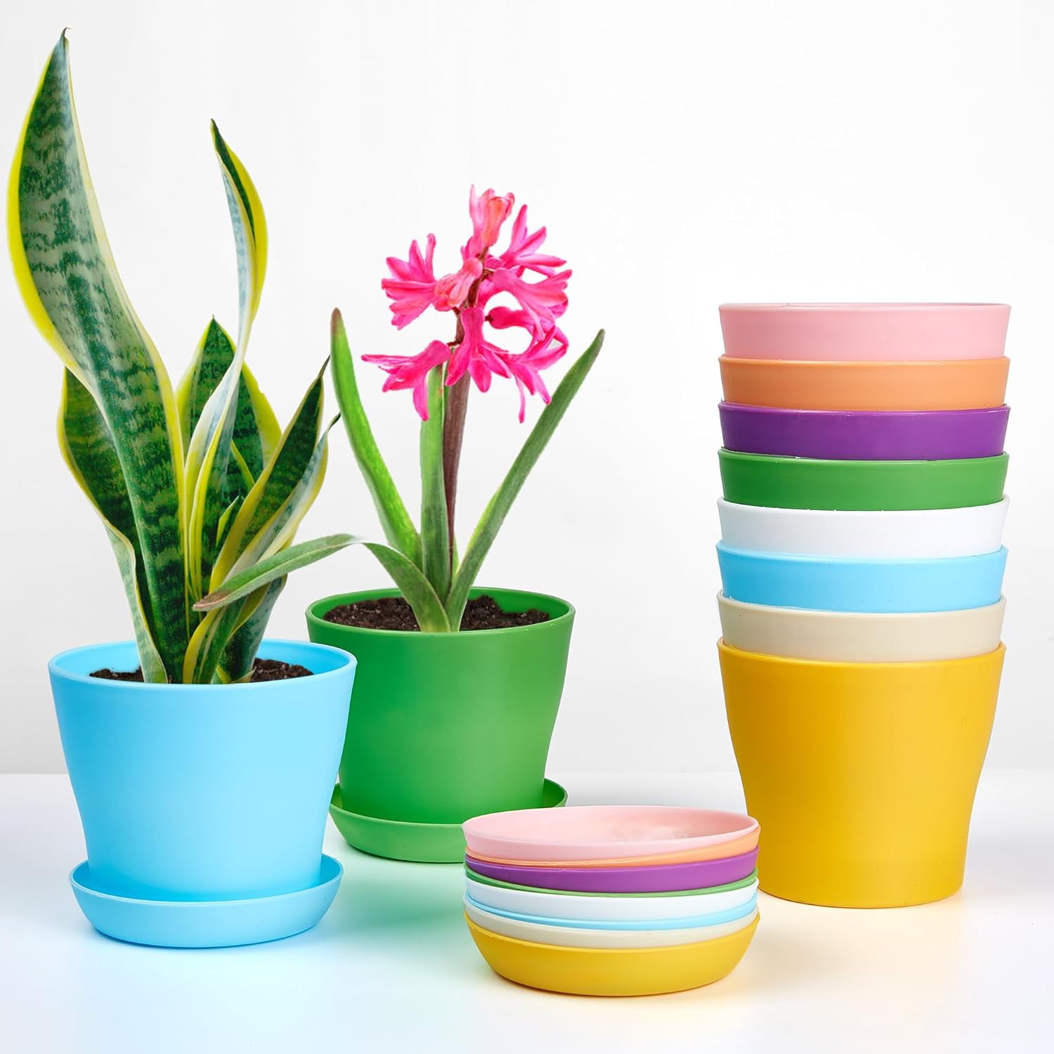 8Pack 4 Inch Plant Pots, Small Plastic Planters Pots with Drainage ...