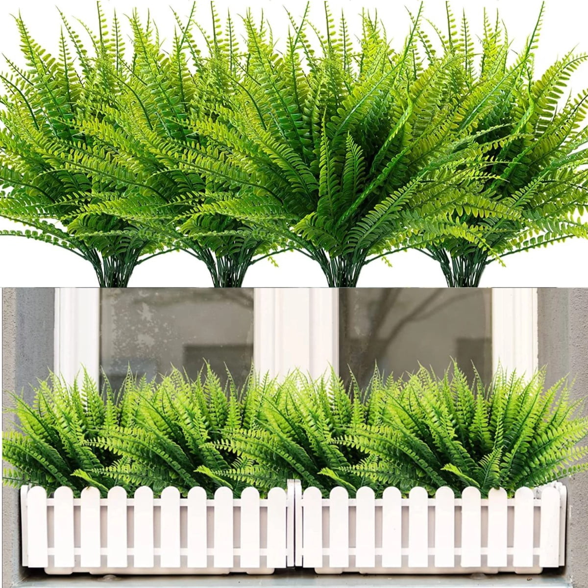 8Pack Artificial Green Boston Ferns Autumn Faux UV Resistant Shrubs ...