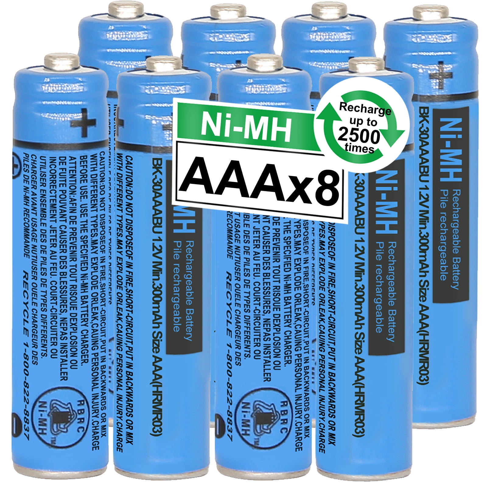 8Pack BK-30AAABU AAA Rechargeable Battery 300mAh 1.2V for Panasonic ...